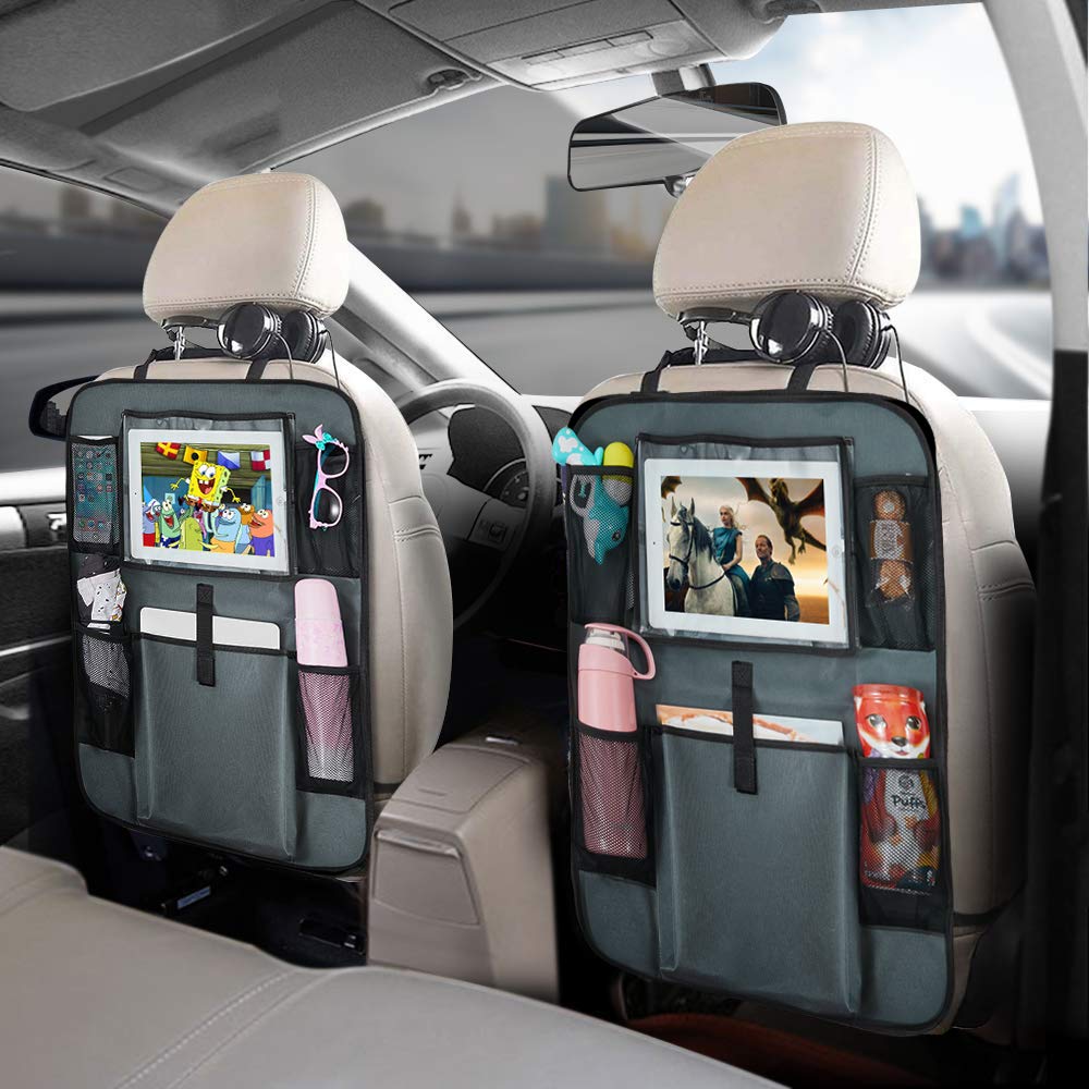 Vondertech Backseat Car Organizer, Car seat Protector Kids Kick Mats Storage Bag fit for 10" IPad +5 Pockets for Baby Auto Travel (Gray 1 Pack)