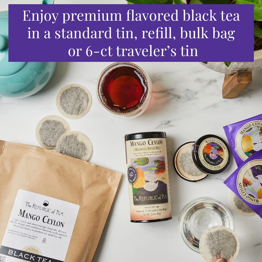 The Republic of Tea β Mango Ceylon Black Tea, Metabolic Frolic Tea, 50 Tea Bag Tin