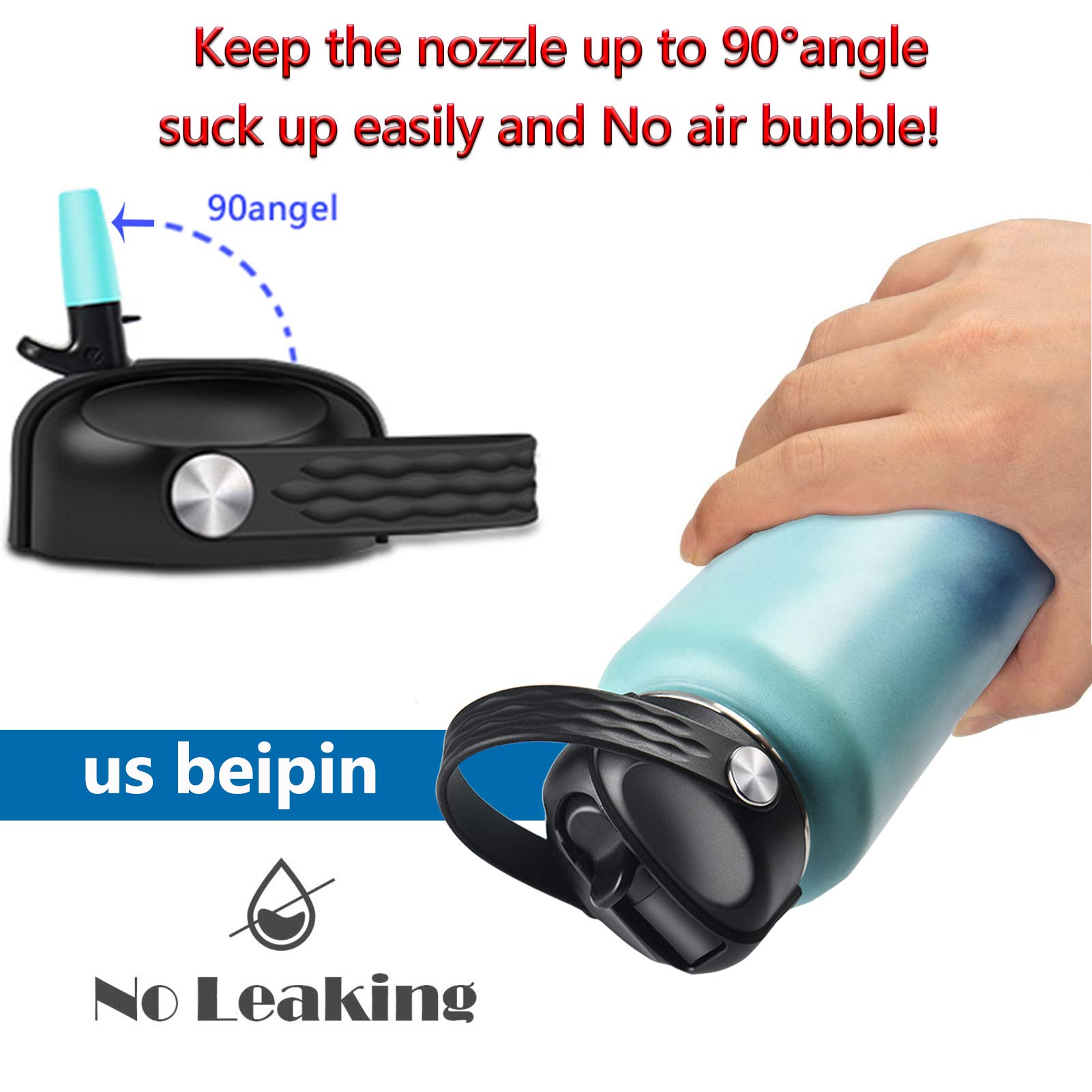 us beipin Straw Lid for Hydroflask Wide Mouth Water Bottle - Fits 12/16/18/20/32/40/64 oz Bottle - Comes with Replaceable Nozzles, Straws, and Cleaning Accessories