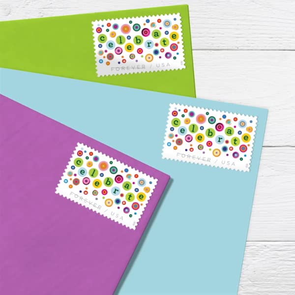 US Postal Let's Celebrate Forever First Class Postage Mailing Stamps for Invitation Wedding Celebration Party Love Valentines Graduation Announcement RSVP Scott 5434 (2 Sheet of 20) - TZ Envelope