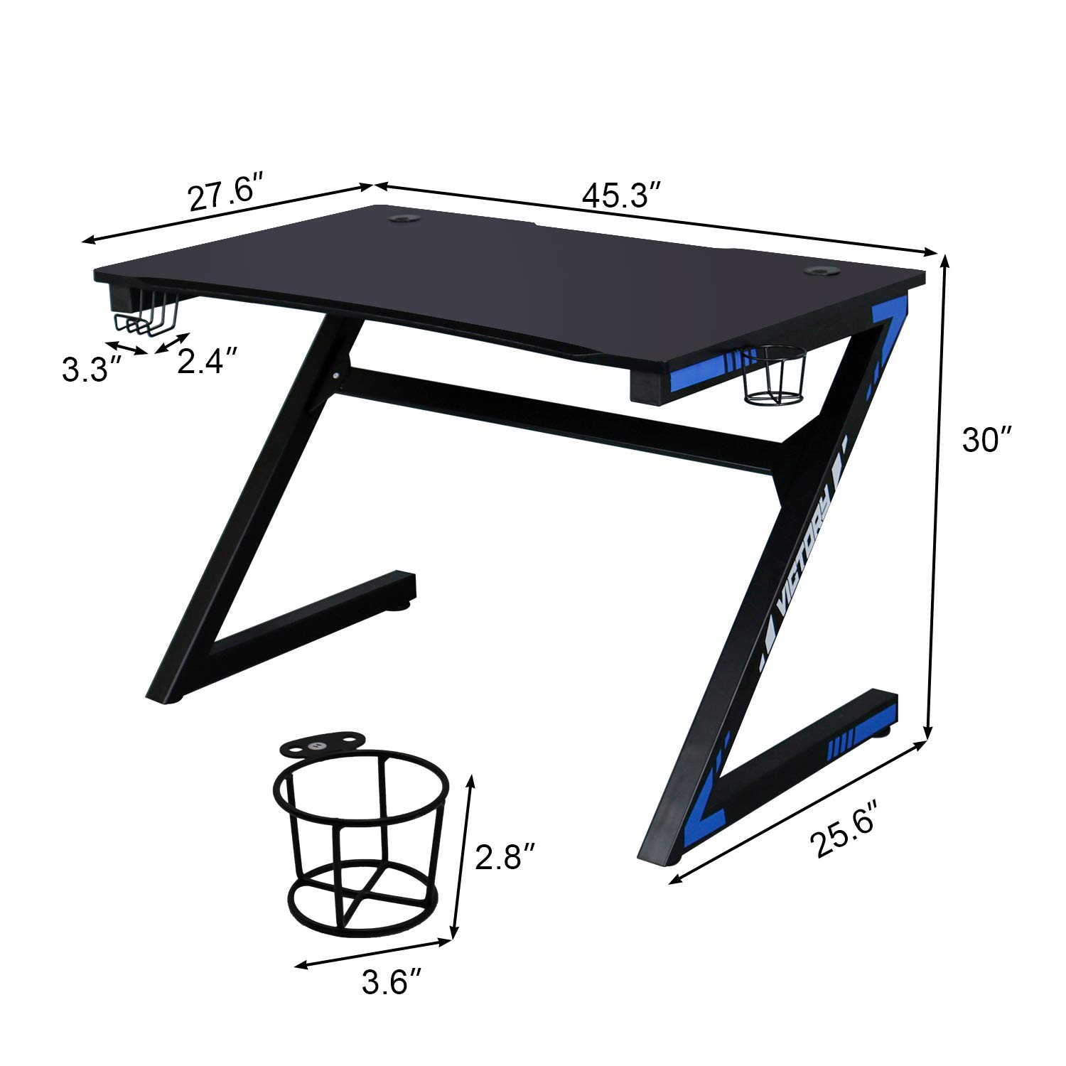 YIGOBUY Computer Gaming Desk with Large Carbon Fiber Surface Cup Holder & Headphone Hook for Home or Office, Gaming PC Desk Table(Black and Blue)
