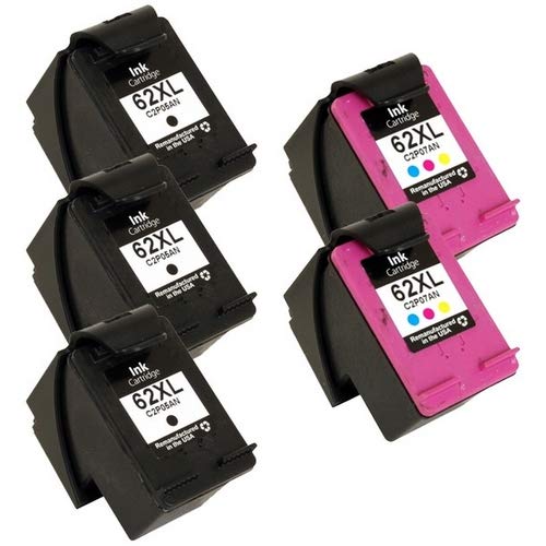 SuppliesMAX Remanufactured Replacement for HP Envy 5540/5545/5640/5660/5665/7640/7645/8000/8005 High Yield Inkjet Combo Pack (3-Black/2-Color) (NO. 62XL) (C2P04AN_3PK/C2P06AN_2PKMP)