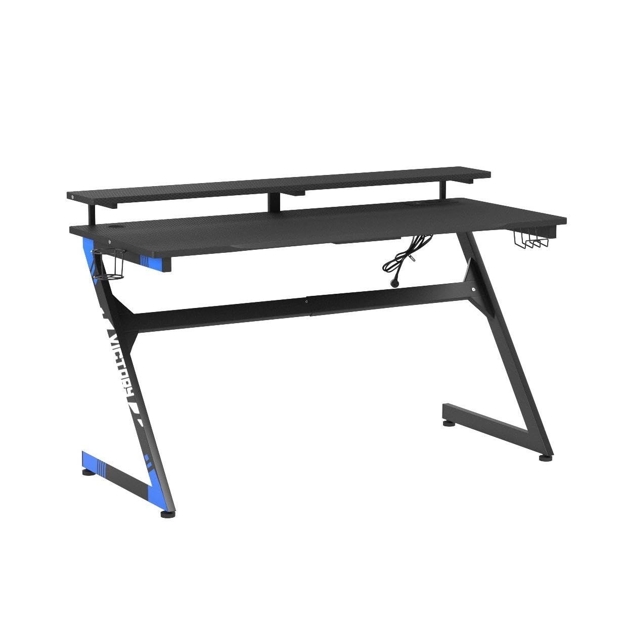 YIGOBUY Large Gaming Desk 55 Inch Computer Gaming Desk E-Sports Racing Table with with Cup Holder, Headphone Hook for Home Office, Black