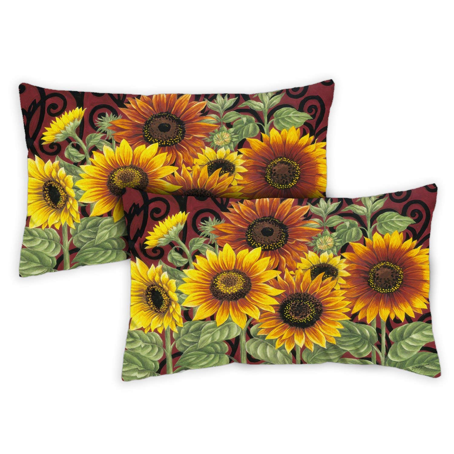 Toland Home Garden Sunflower Medley, 12 x 19 Inch Indoor Pillow, Pillow Case Only (2-Pack) 2 Count
