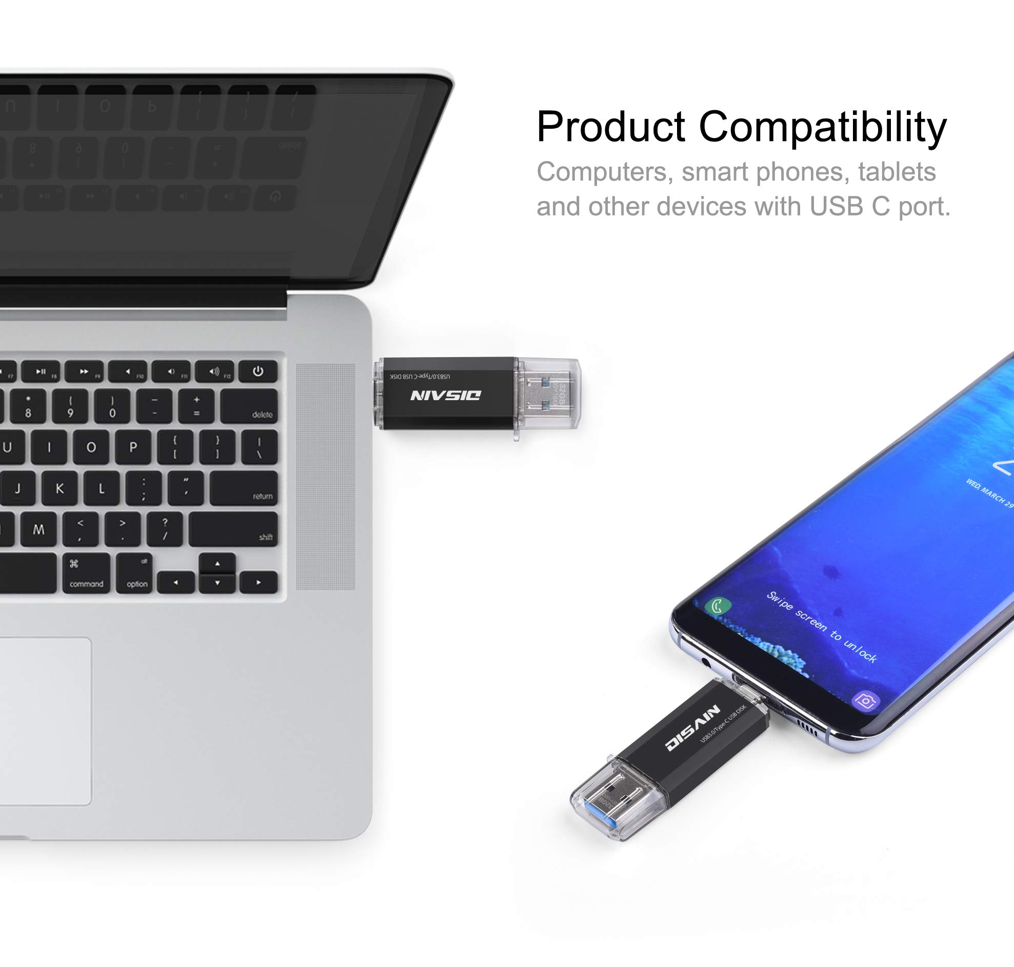 USB C Flash Drive, DISAIN 32GB USB C Thumb Drive (USB A 3.0/USB C 3.0), 2 in 1 USB C Memory Stick for Type C Smartphones, Tablets, PC