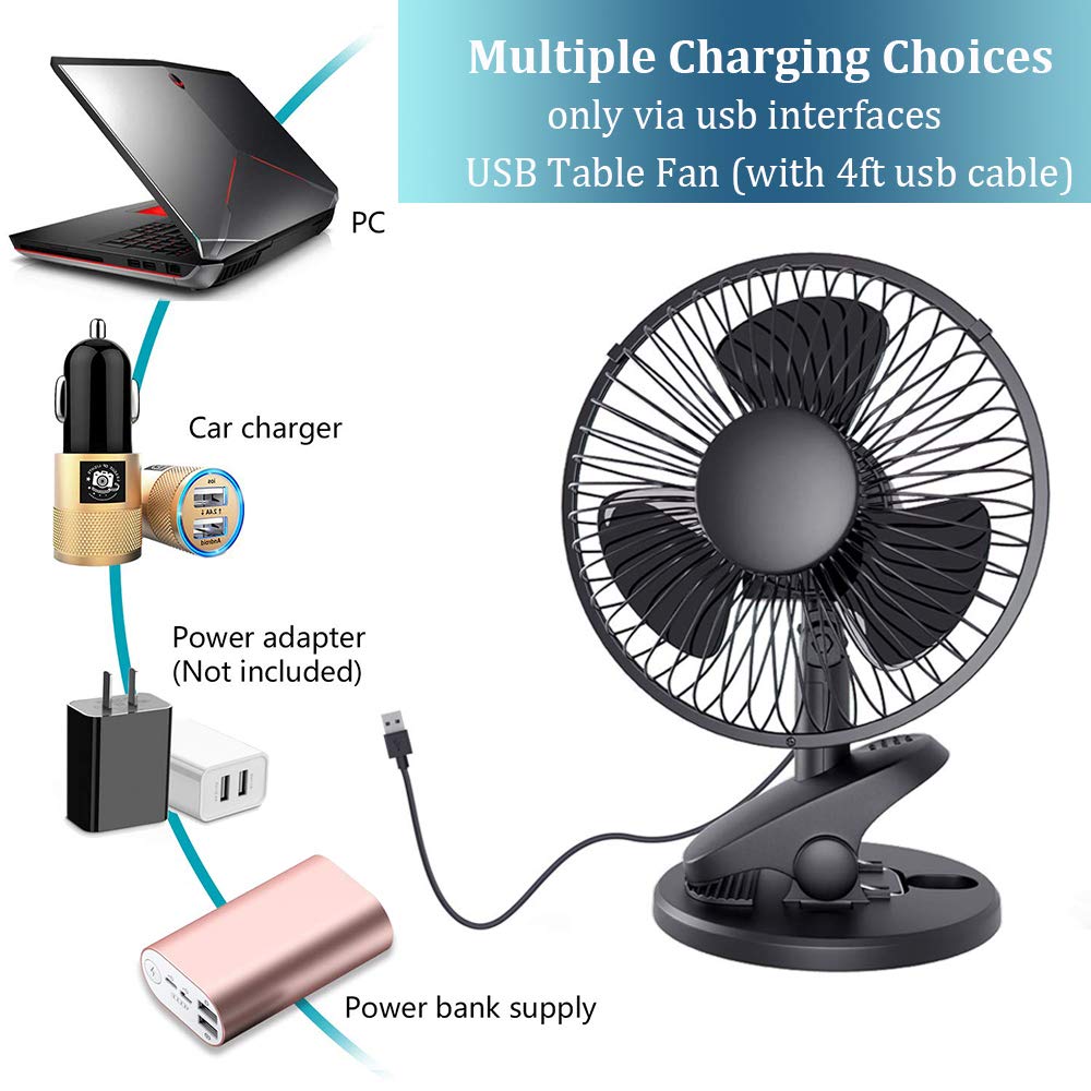YIHUNION Oscillating Clip On USB Desk Fan, 2 in 1 Personal USB Powered Fan Desktop Table Cooling Portable Fan with 3-Speeds for Office, Dorm, Libraries and Bedroom