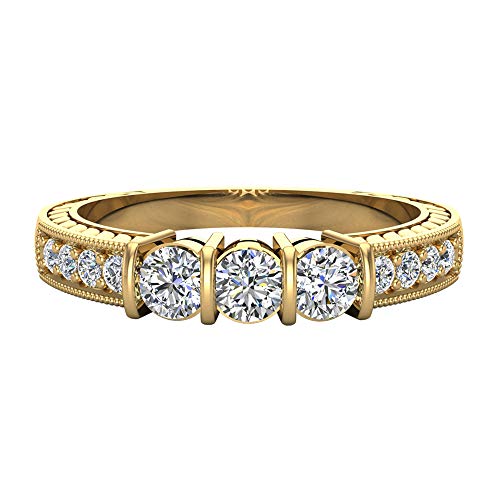 Three stone ring diamond vintage rings for women Past Present Future Anniversary Style 1/2 ct tw 14K Gold (G, I1) (RS 6)