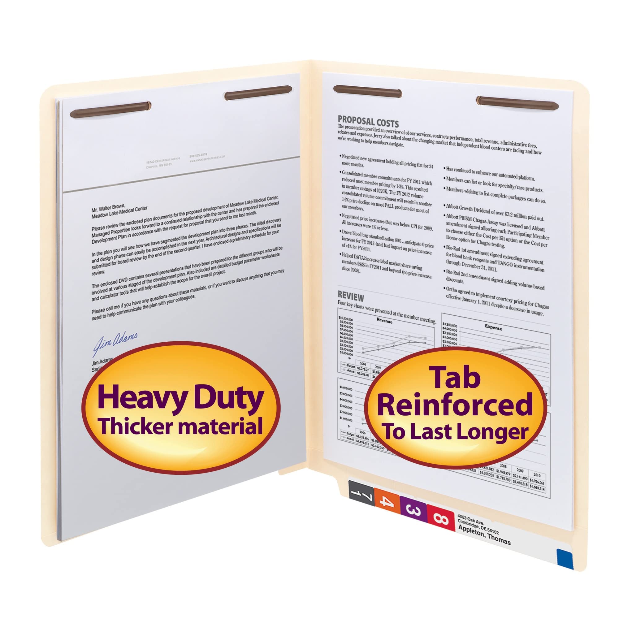 Smead Heavyweight End Tab Fastener File Folder, Shelf-MasterĀ® Reinforced Straight-Cut Tab, 2 Fasteners, Letter Size, Manila, 50 per Box (34215)