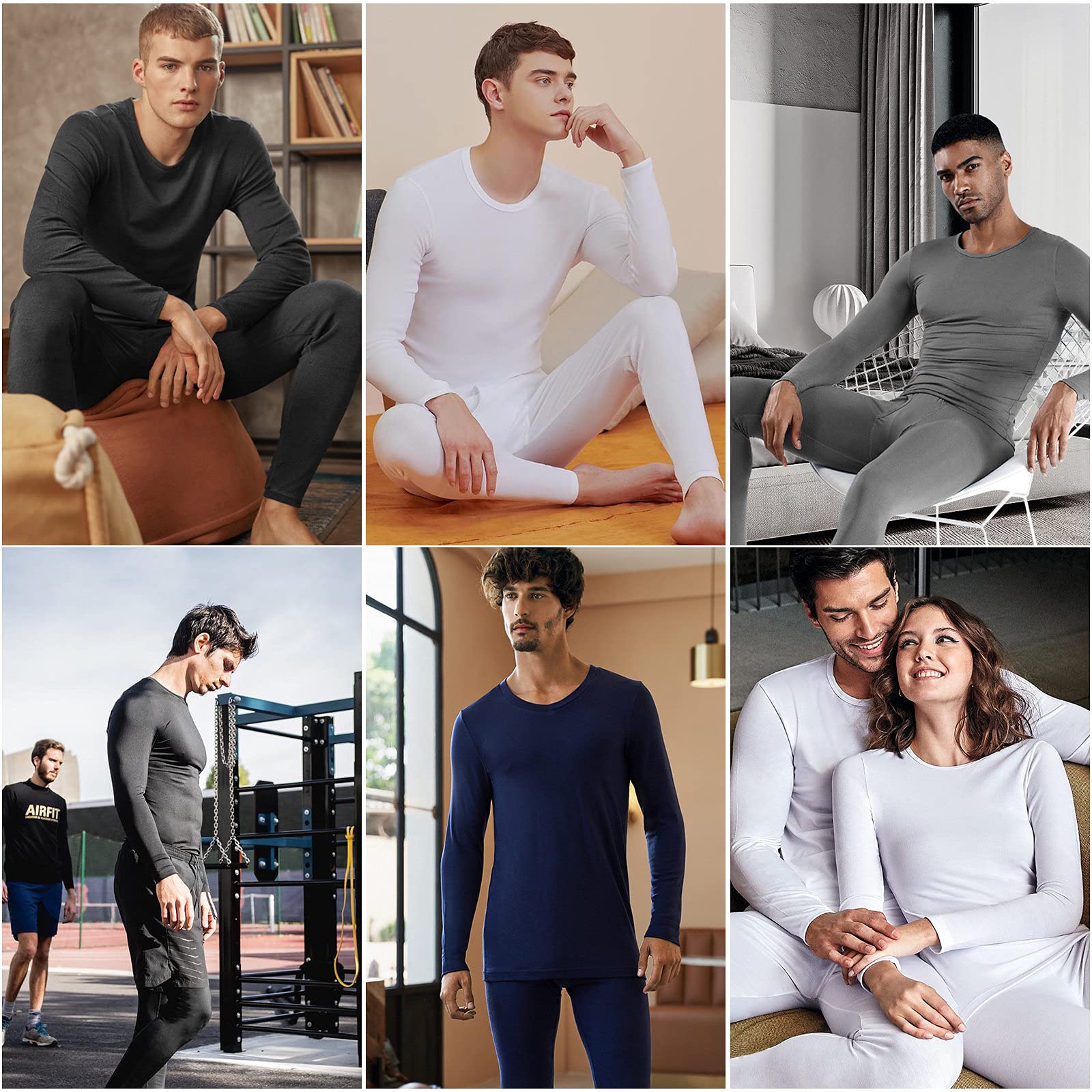 WEERTI Thermal Underwear for Men Long Johns Mens with Fleece Lined, Base Layer Men Cold Weather Top Bottom (Black L)