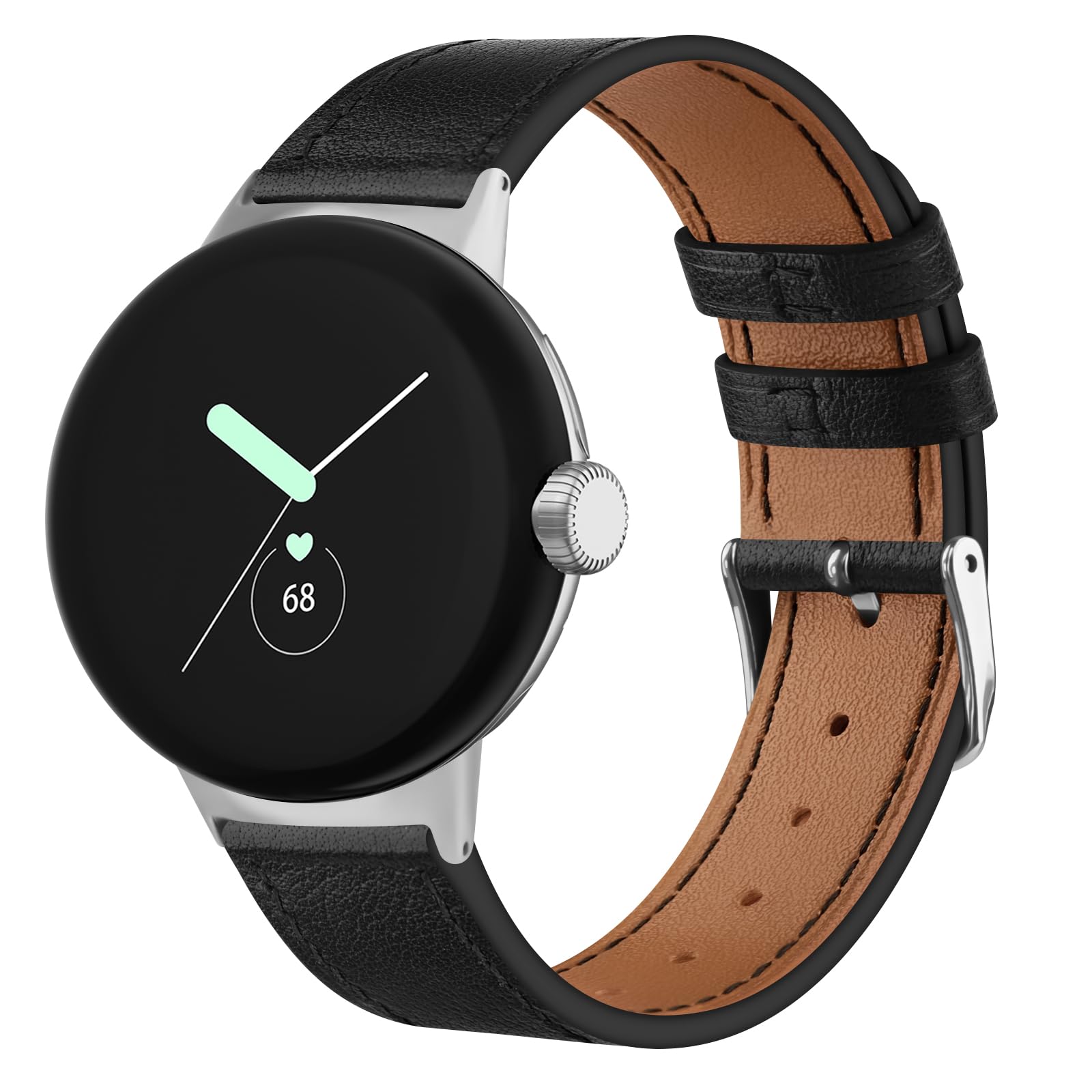 Vanjua Leather Band Compatible with Google Pixel Watch Bands for Women Men, Adjustable Wristband Replacement Strap for Google Pixel Watch Band (Black)