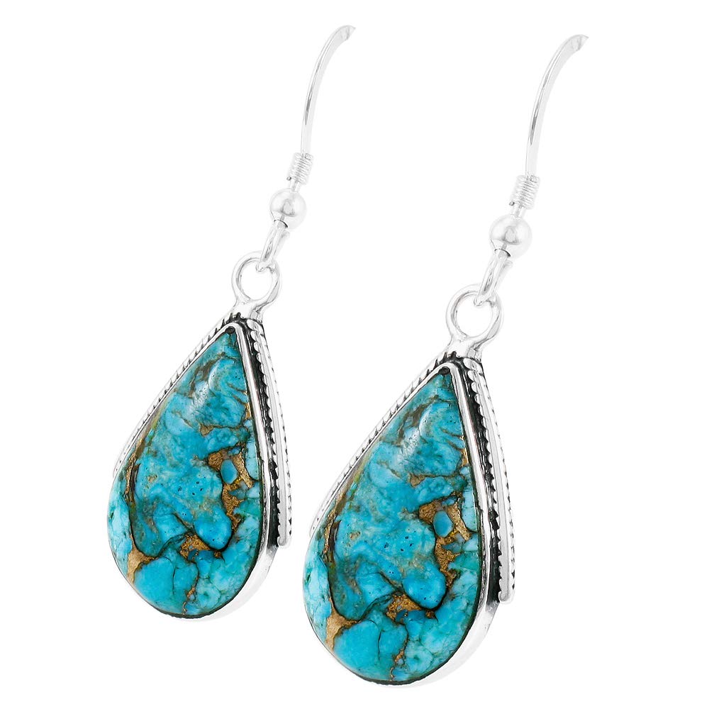 Turquoise Earrings 925 Sterling Silver & Genuine Copper-Infused Matrix Turquoise (Select style) (Chandelier)