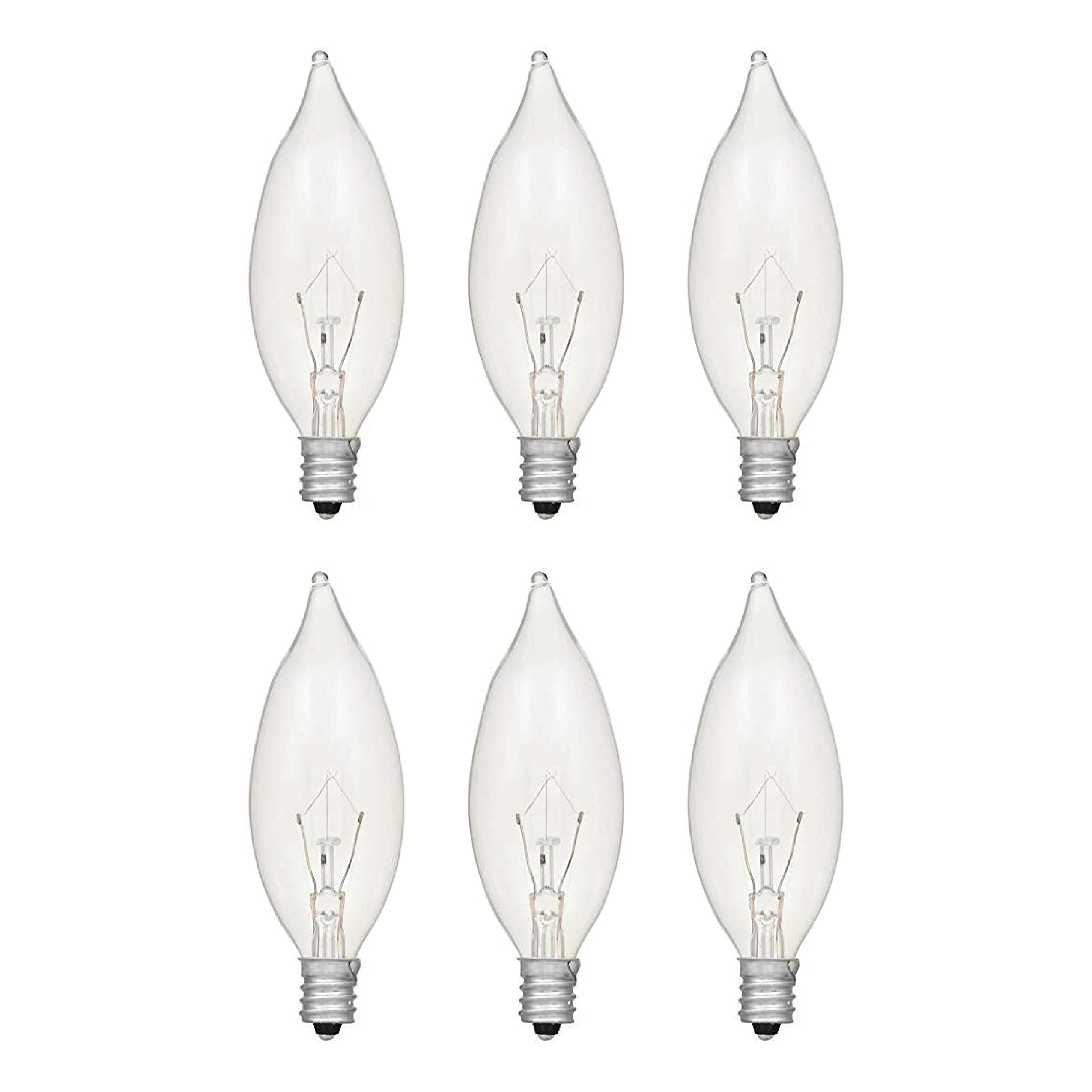 SYLVANIA Double Life Incandescent Light Bulb, B10, 15W, Candelabra Base, 65 Lumens, 3000K, Clear, Soft White - 6 Count (Pack of 1) (15318)