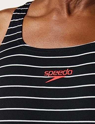 Speedo Endurance+ Printed Medalist Womens Swimsuit UK 10 Reg Stripe Black White