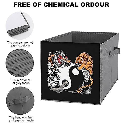 Yin Yang Dragon and Tiger Storage Cubes with Handles Foldable Fabric Bins Organizing Baskets for Shelves Closet