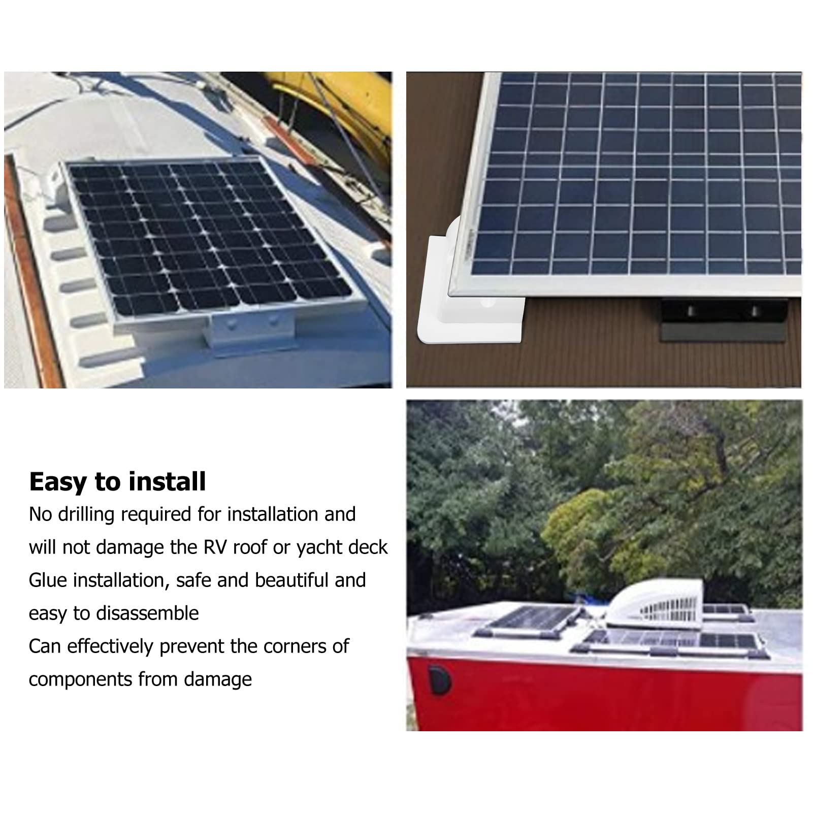 Wisecoco 4pcs Solar Panel Corner Bracket, Anti UV ABS Solar Panel Roof Drill Free Support Mount for RV Boats