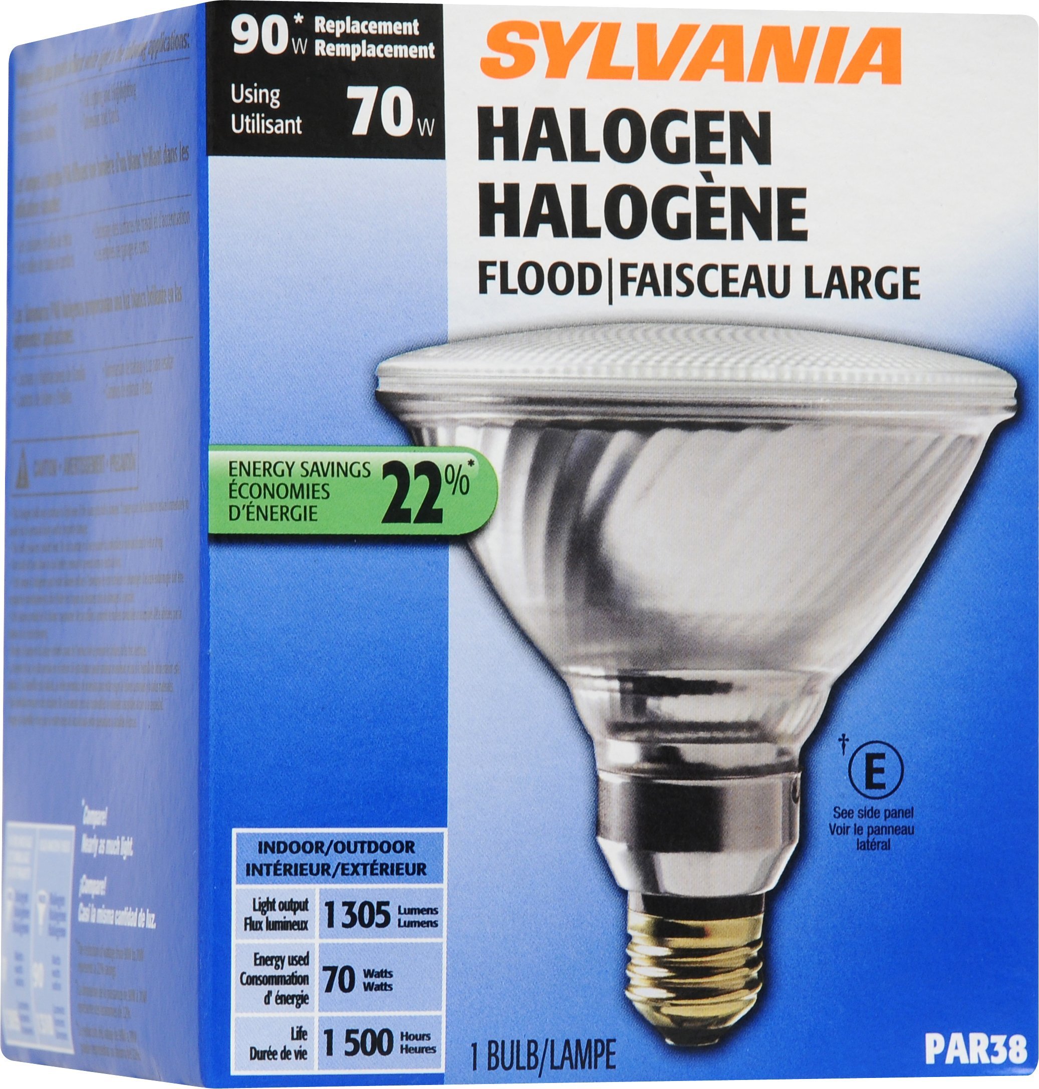 SYLVANIA Home Lighting 16748 Halogen Bulb, PAR38-70W Equivalent, Reflector Lamp, Medium Base