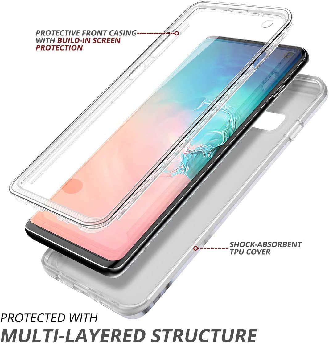 SURITCH Case for Galaxy S10,[Built-in Screen Protector] Cute Geometric Marble Full-Body Shockproof Rugged Cover for Samsung Galaxy S10 6.1 Inch [Compatible with Fingerprint Sensor] (Gold Marble)