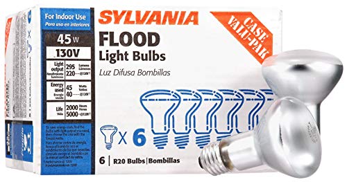 SYLVANIA Incandescent Flood Light Bulbs, R20 45W, 295 Lumens, 2,000 Hours, Value Pack (15676), Warm White, 6 Pack