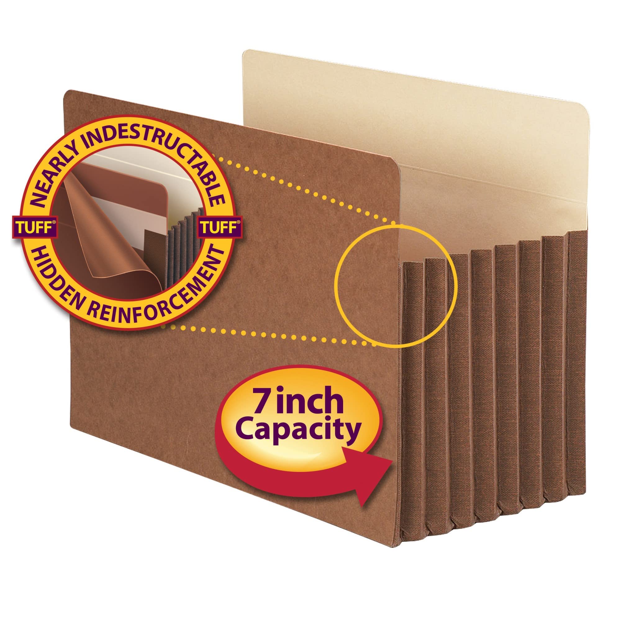 Smead TUFF® Pocket File Pocket, Straight-Cut Tab, 7" Expansion, Legal Size, Redrope, 5 per Box (74395)