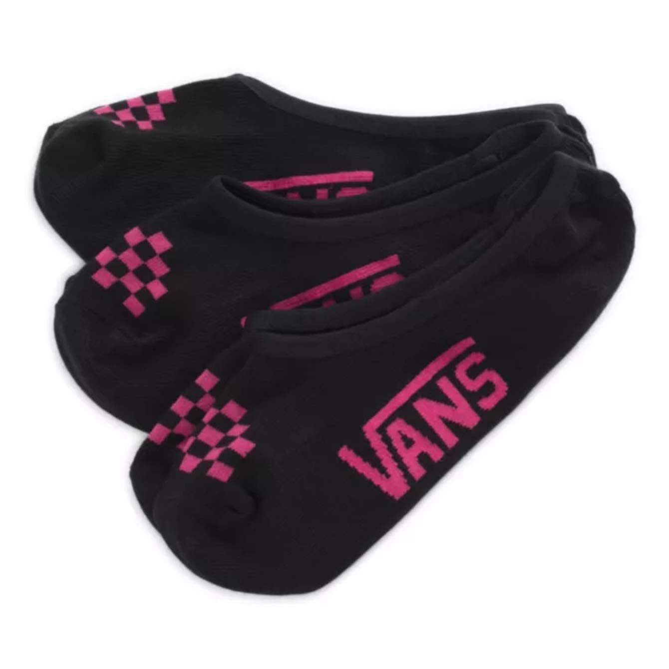 Vans Super No Show Socks - Women's and Girls (Black/Pink Check, Womens Shoe Size 7-10)
