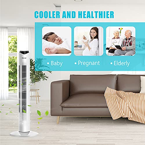 WANAI Tower Fan Oscillating Fan with Remote Portable Quiet Stand Up Fan 3 Speed Sleep Mode 15-Hour Timer LED Display 42-Inch Suitable for Children Bedroom and Office Use