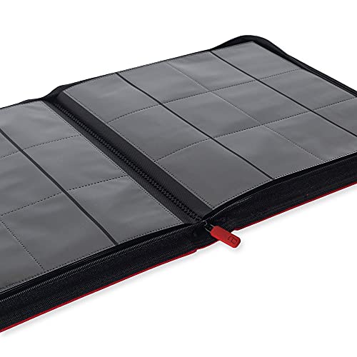 Vault X Premium Exo-Tec Zip Binder 12 Pocket, 20 Double-Sided Pages for 480 Side-Loading Slots for Board, Collectible or Trading Card Game Protective Folder Album (Red)