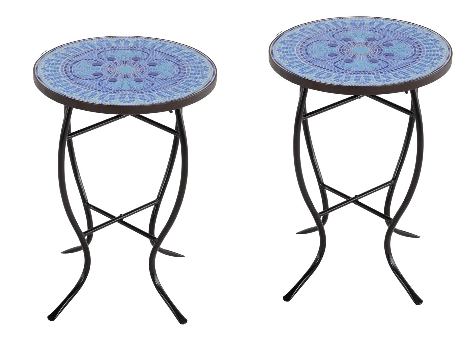 W Unlimited Mosaic Art Stone and Metal Accent Table in Pansies Blue (Set of 2)