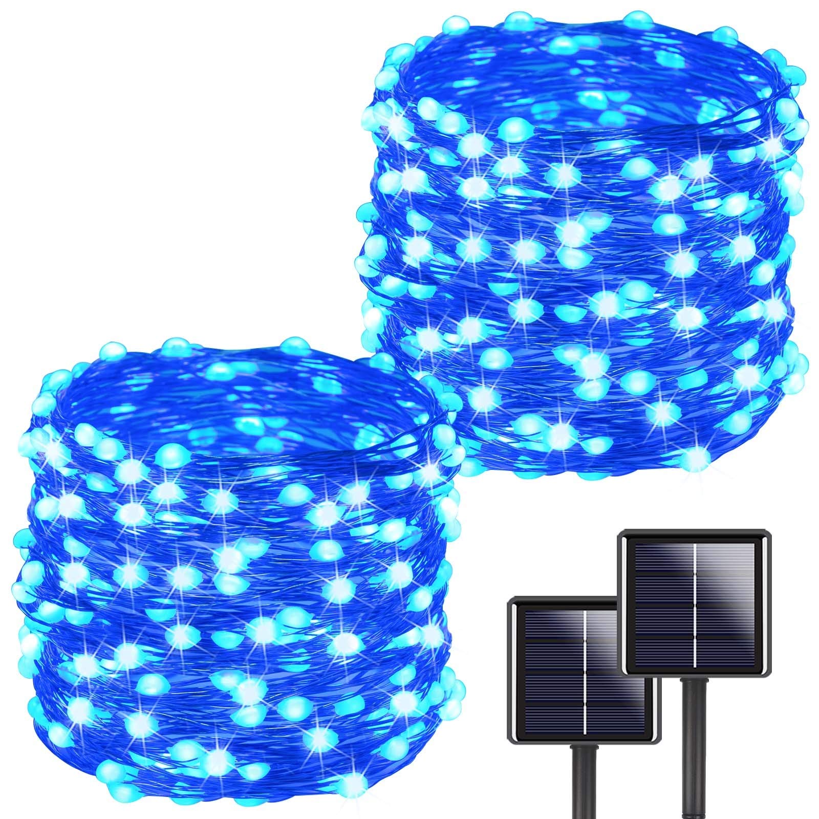 YIQU Blue Super-Long Solar Halloween Lights Outdoor Halloween Decorations, 2-Pack Each 72ft 200LED Solar String Lights, Waterproof 8 Modes Solar Fairy Lights for Garden Patio Party (Blue)
