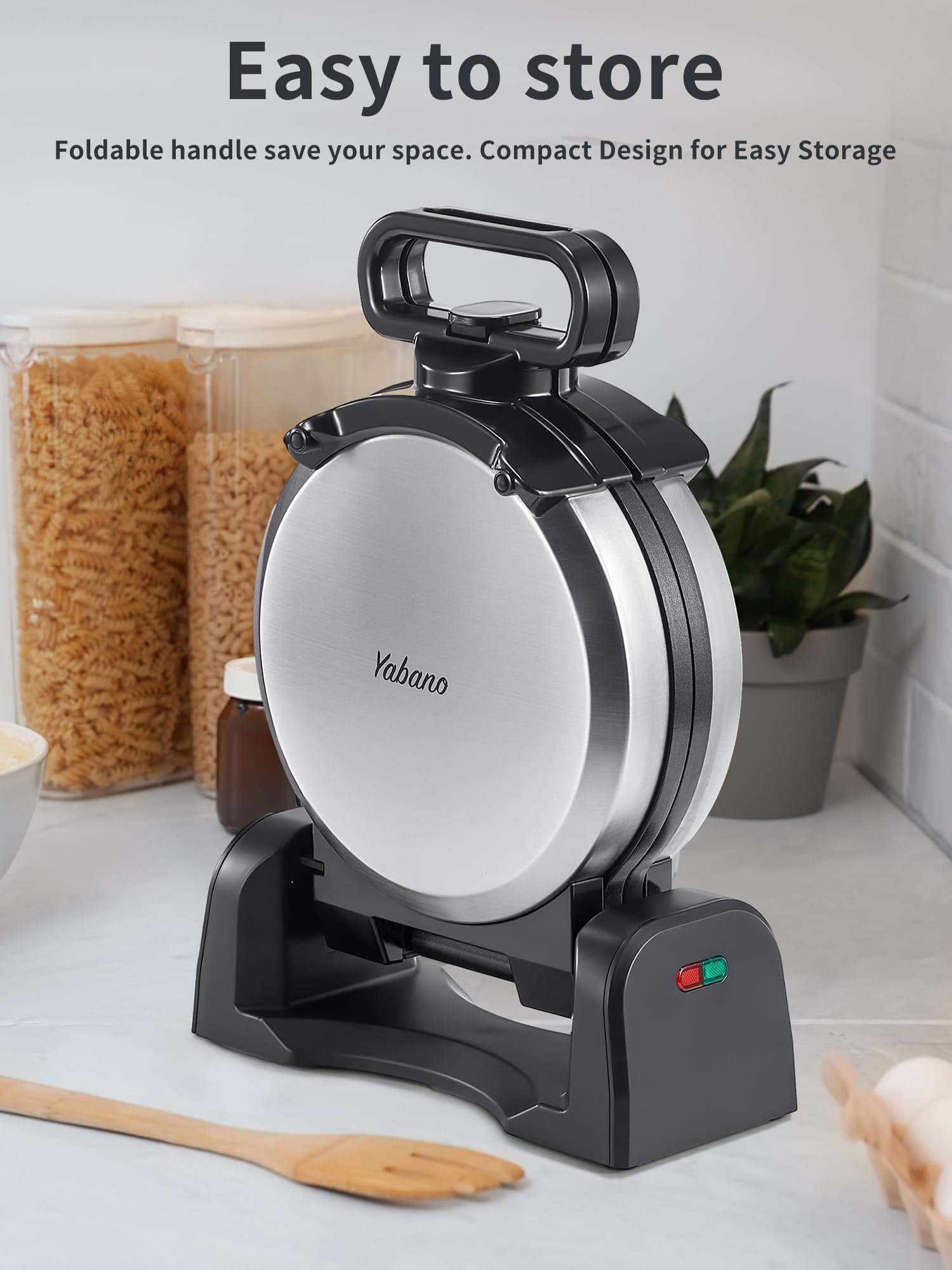 Waffle Maker, Yabano Belgian Waffle Iron with 180°Rotating Design, Non-Stick Plate, Cool Touch Handle, 1080W Fast Heating Waffle Machine for Breakfast, Snacks