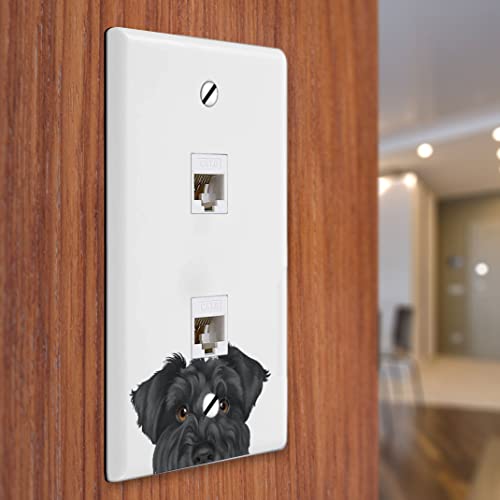 WIRESTER 2-Port Keystone Jack Modular Inserts Cat6 Ethernet Network Cable Wall Plate Cover - Black Miniature Schnauzer Dog