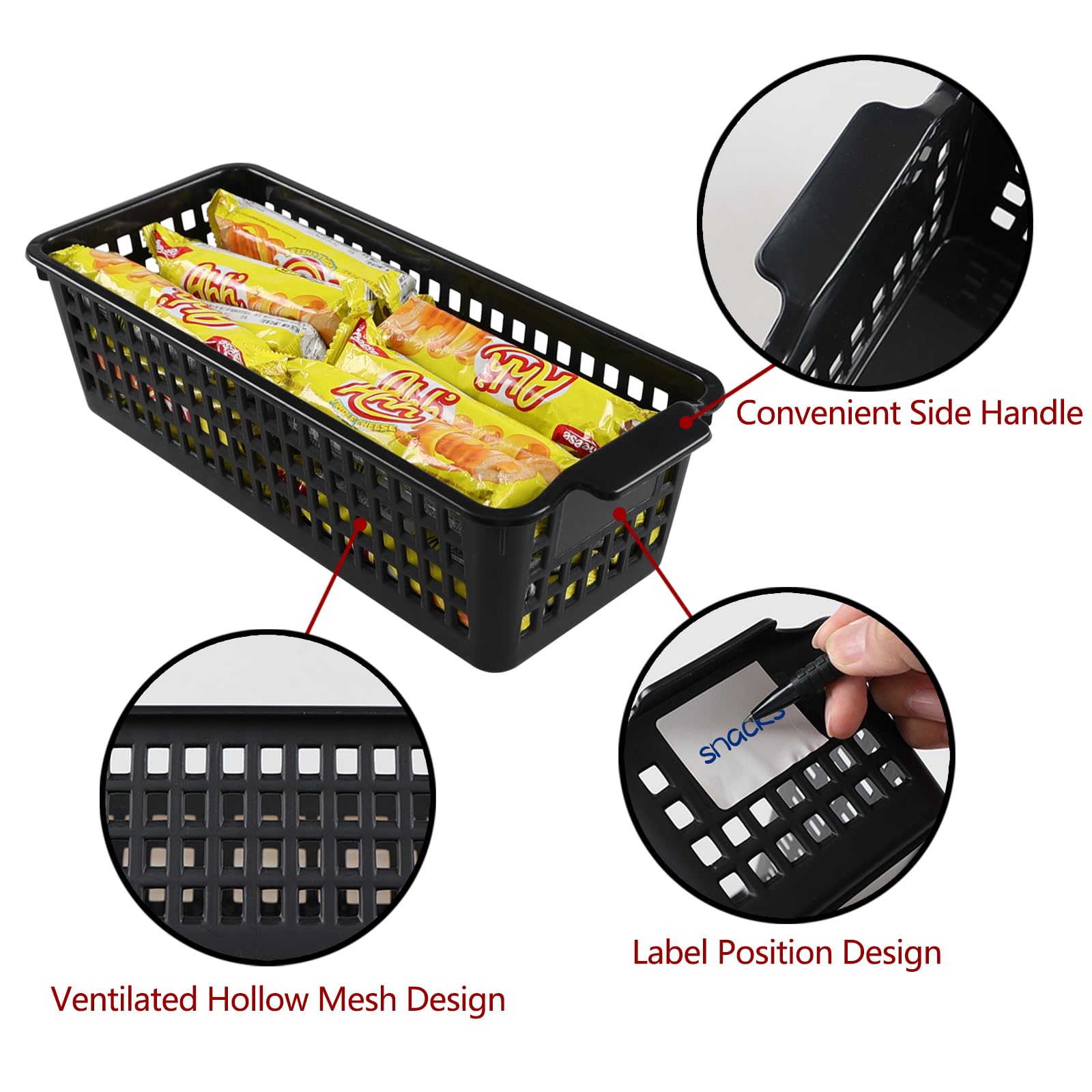 Wekioger 6-Pack Small Desktop Storage Basket, Black