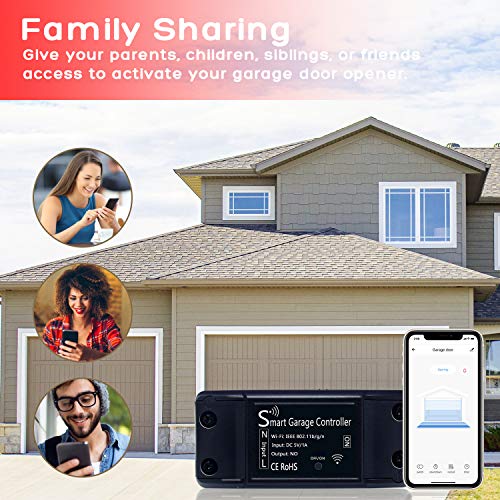 WiFi Smart Garage Door Opener Remote, WiFi Garage Door Controller, tolviviov Smart Garage Door Controller, Work with Alexa, Google Home,Siri,Smart Life APP, Remote Control, No Hub Needed