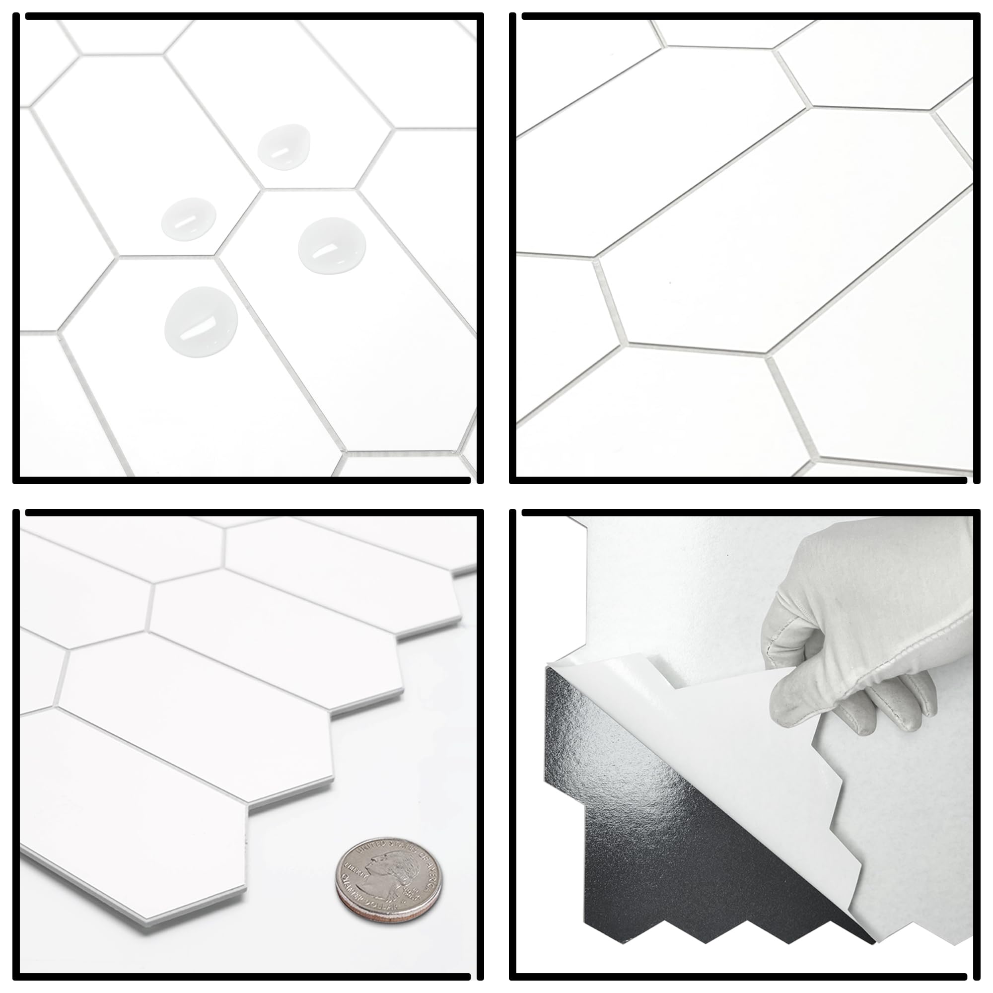 The Tiles Plaza Backsplash Tile for Kitchen Peel and Stick. Blue Long Hexagon Self Adhesive Wall Tile. Stone Composite Stick On Decorative Mosaic Tile for Bathroom, Fireplace, 1 Sheet, 0.9 Sq Ft.