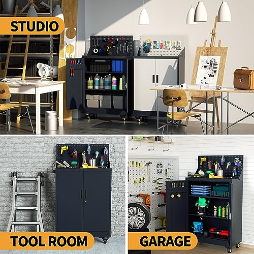 VCGGAIP Metal Storage Cabinet - Garage Storage Cabinet with 2 Doors and 4 Adjustable Shelves,Steel Lockable Garage Cabinets for Office,Home,Garage (Dark Gray, 43 Inch)