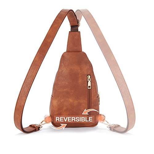 Telena Sling Bag for Women Leather Fanny Pack Crossboday Backpack Brown
