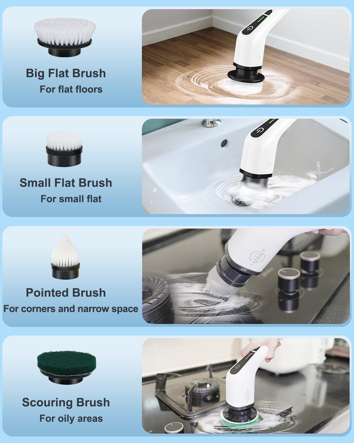 Vaxeple Electric Spin Scrubber, Cordless Cleaning Brush with 54" Adjustable Long Handle and 8 Replaceable Brush Heads, 2 Working Speed Shower Scrubber