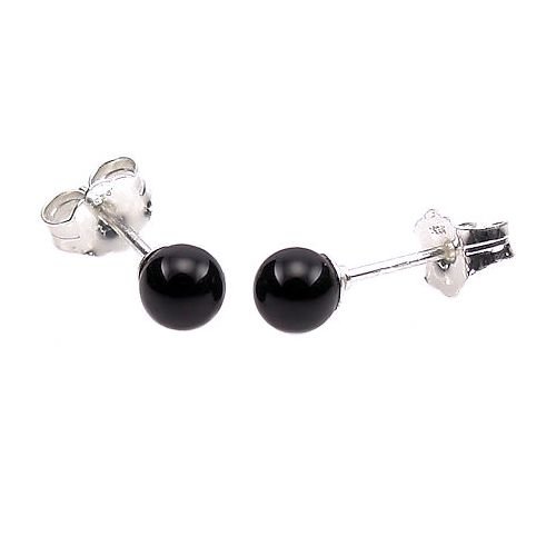 Trustmark 925 Sterling Silver 4mm Black Onyx Ball Stud Post Earrings