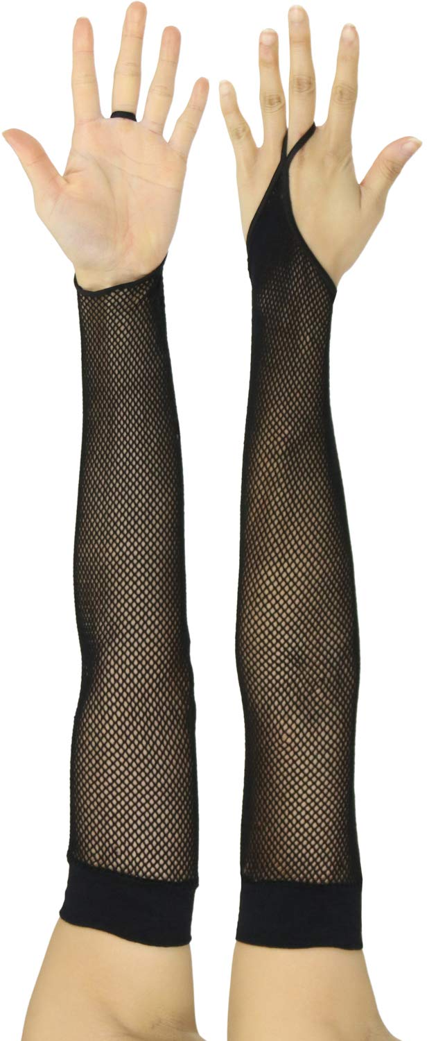 ToBeInStyle Women’s Fashion Fishnet Finger Loop Long Length Novelty Gloves - Black