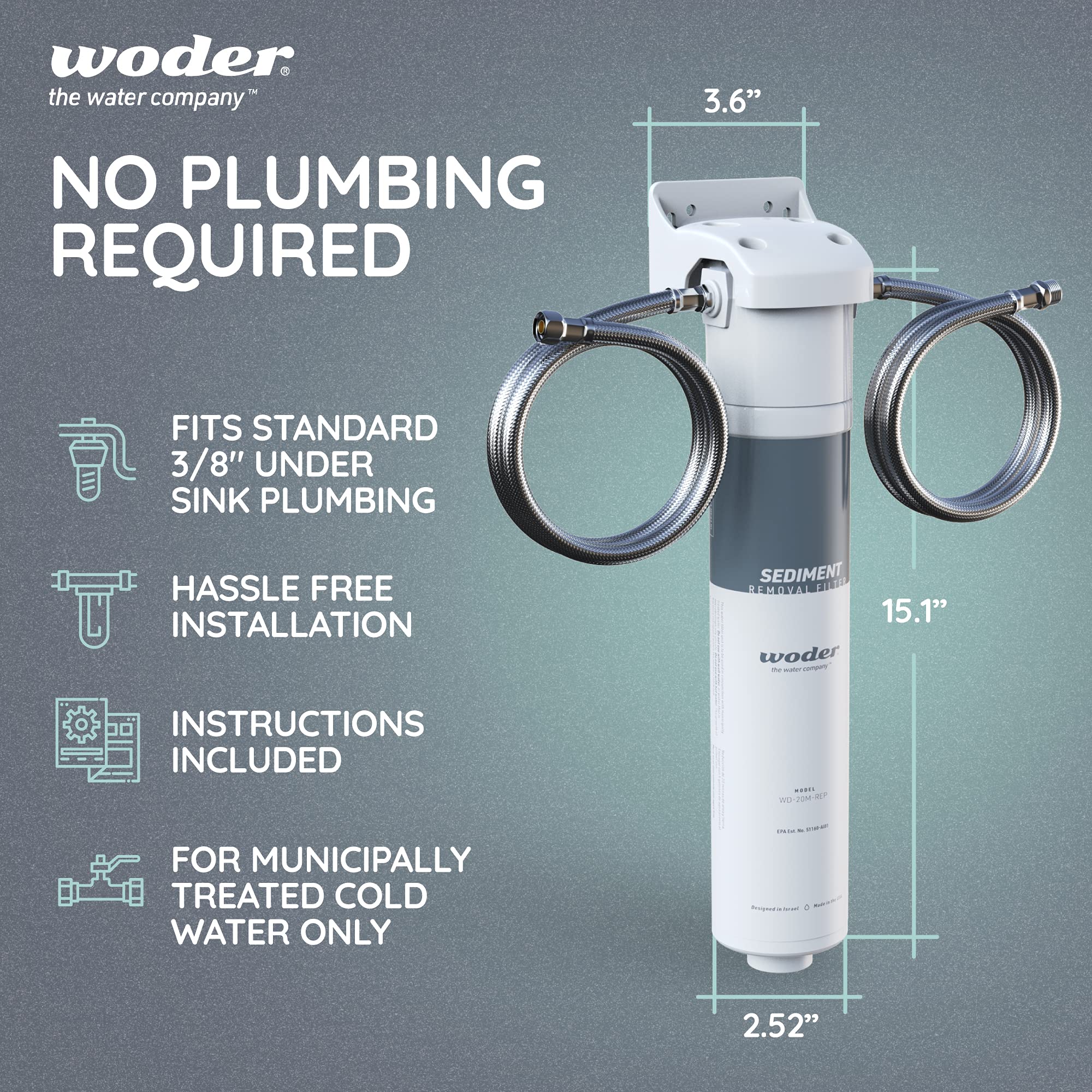 Woder WD-S-20M Under Sink 20micron Pre-Sedimentation Water Filter for Sediment, Dirt, Rust, Scale, Sand, Silt and Contaminant Removal. Made in The USA