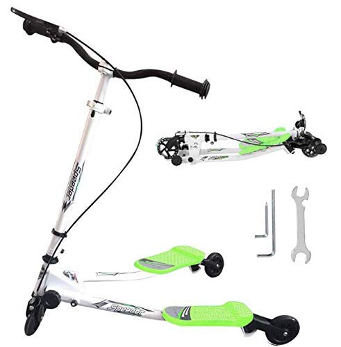 Wiggle Scooter for Kids, 3 Wheels Foldable Swing Scooter Push Drifting with Adjustable & Wiggle Scooter for Boys and Girls Ages 3-10 (Green)