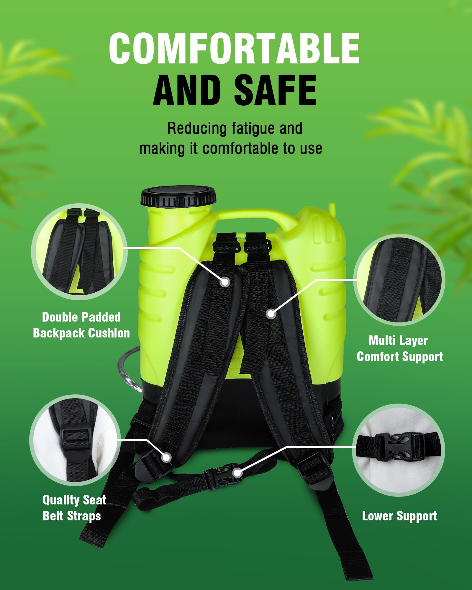 WOEKBON 4 Gallon Battery Powered Backpack Sprayer Electric Garden Pump Sprayer with Lithium Battery for Long Time Spray Brass Telescope Wand and Multiple Nozzles for Spraying Cleaning
