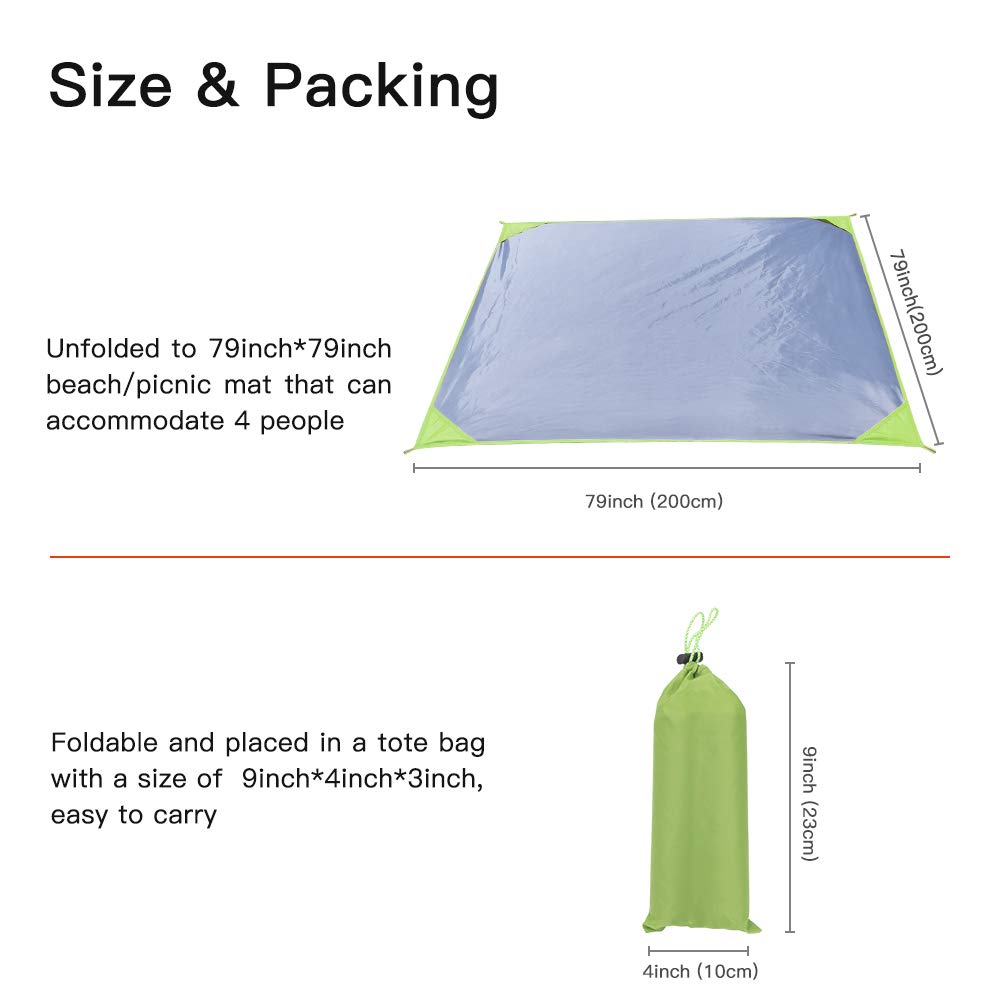 Waterproof Tent Footprint Picnic Mat Beach Blanket Mutifunctional Camping Tarp with Drawstring Bag for Picnic Beach Hiking