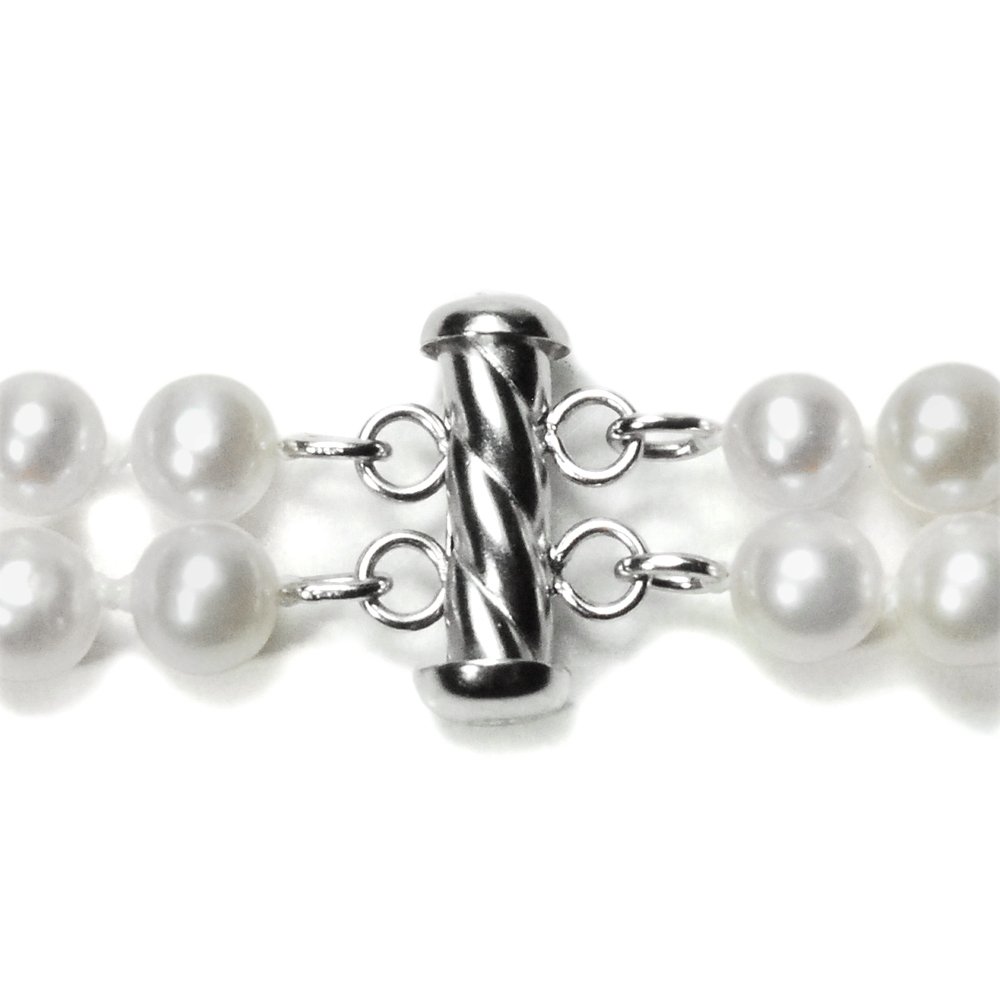Sterling Silver 2-Row White Freshwater Cultured A Quality Pearl Bracelet (5.5-6mm) , 7.25"