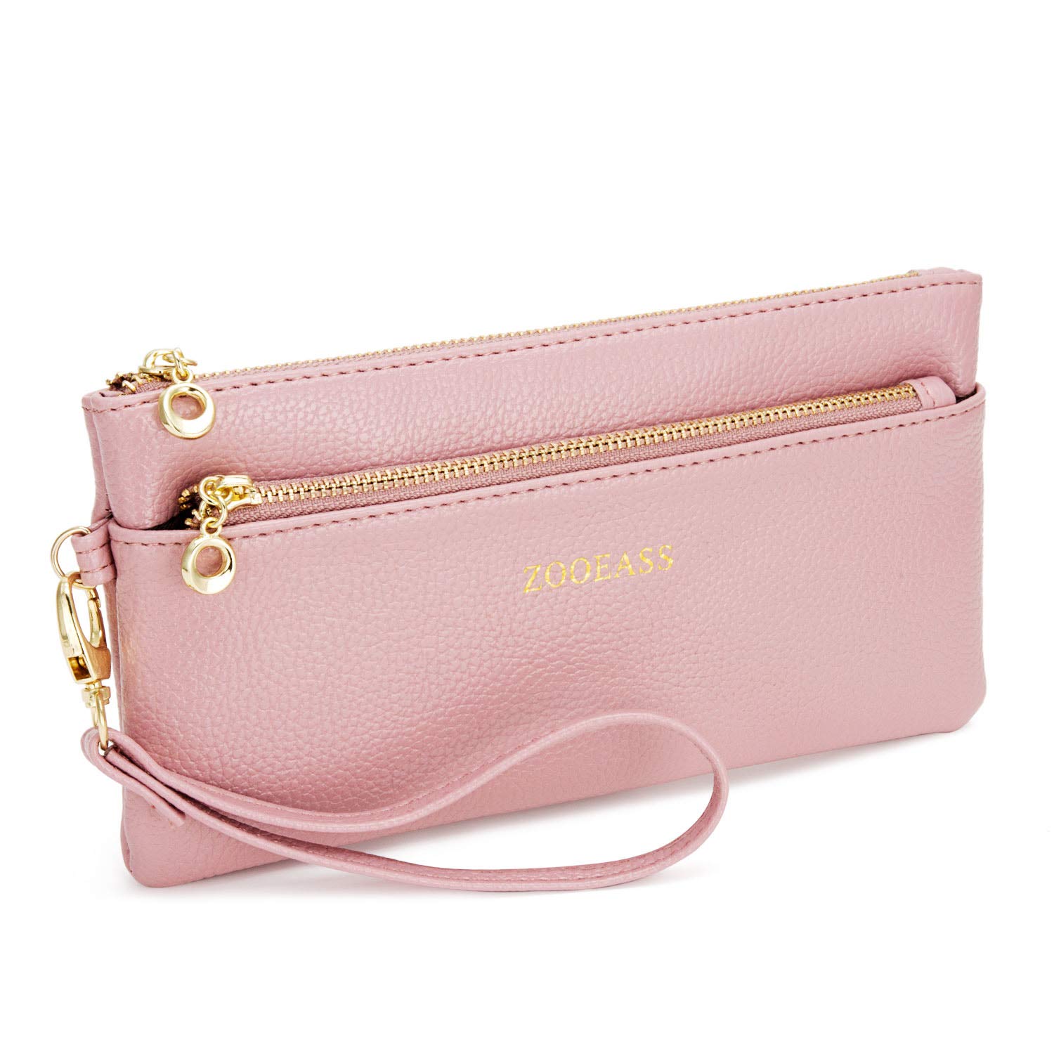 ZOOEASS Women Vegan Leather Wristlets Bag, Clutch Organizer Wallets Purses for iPhone(Pink Long)