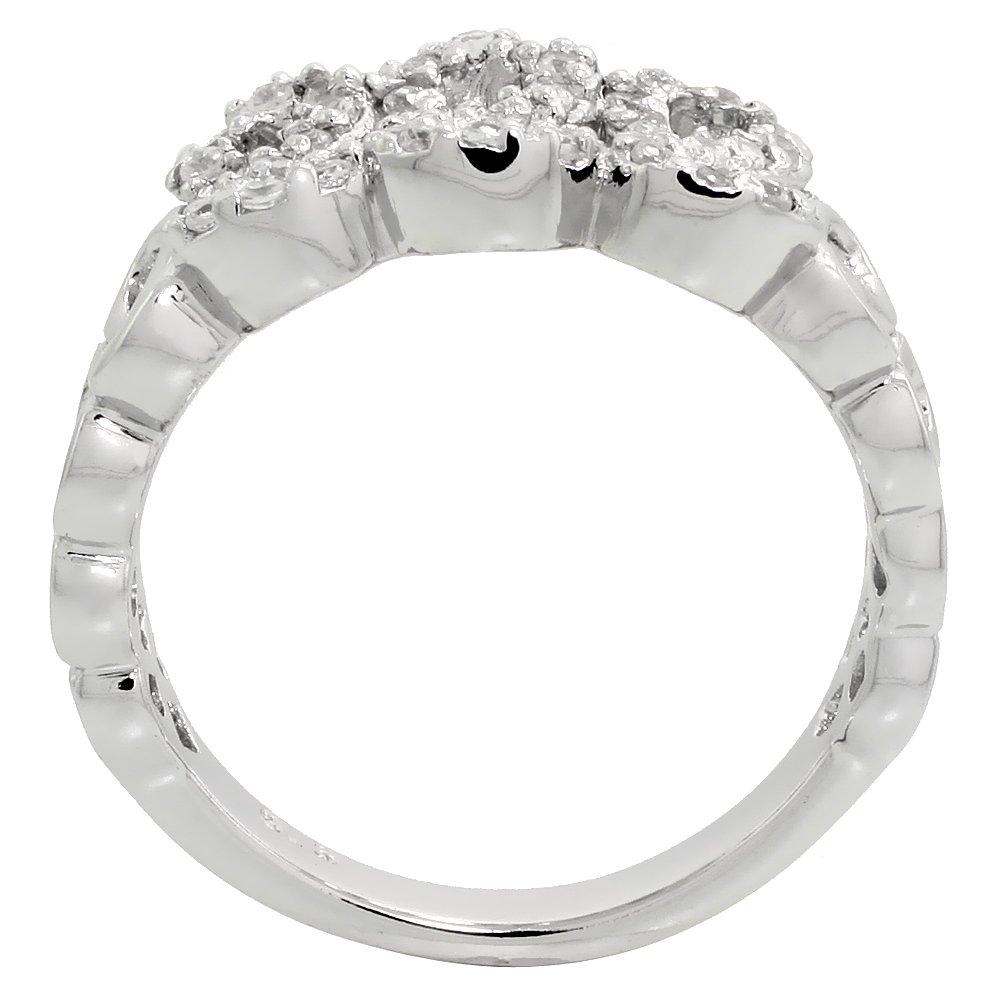 Sterling Silver Good Luck 888 Cubic Zirconia Ring with High Quality Brilliant Cut Stones, 7/16 inch (11 mm) wide, size 10