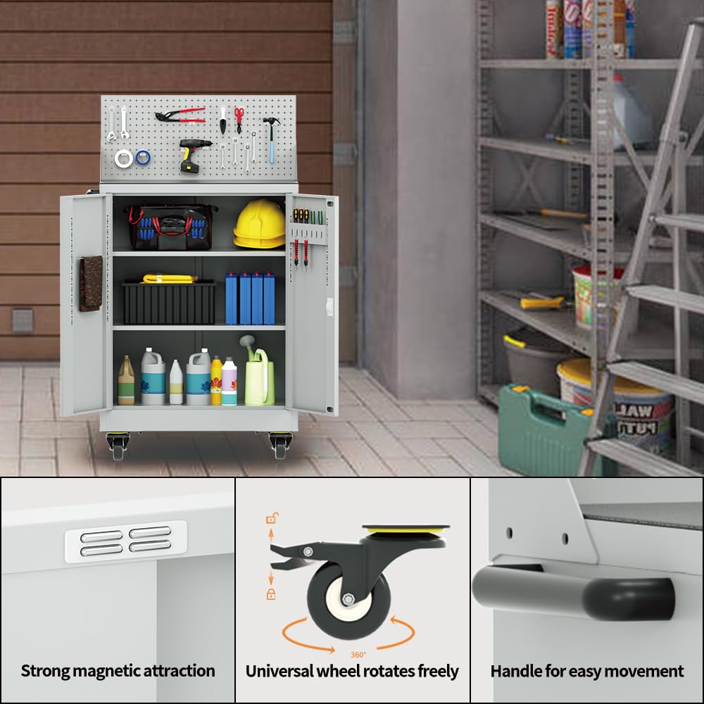 VCGGAIP Metal Storage Cabinet - Garage Storage Cabinet with 2 Doors and 4 Adjustable Shelves,Steel Lockable Garage Cabinets for Office,Home,Garage (Dark Gray, 43 Inch)