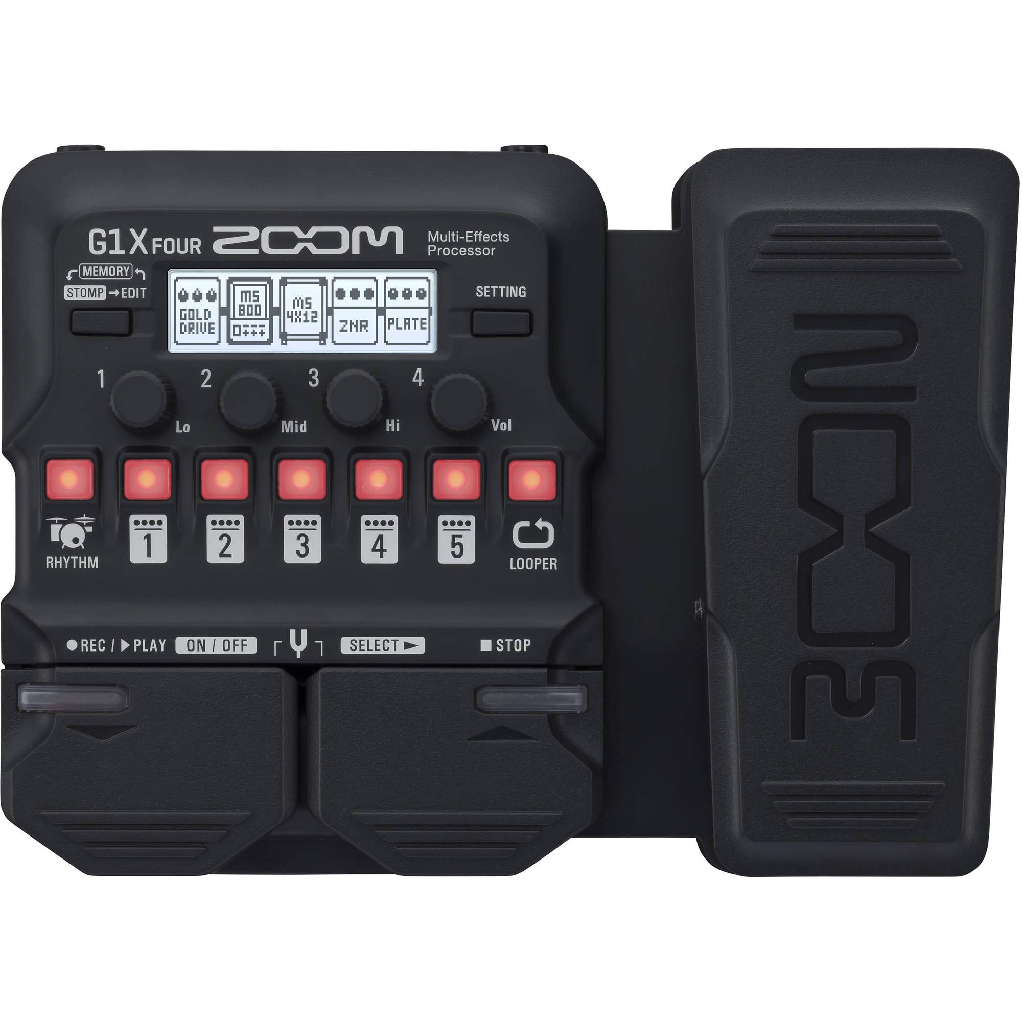Zoom G1X Four Guitar Effects Processor w/Built-In Expression Pedal + SR360 Over-Ear Dynamic Stereo Headphones, Xpix Rechargeable AA Batteries with Quick Travel Charger and Cable Accessories