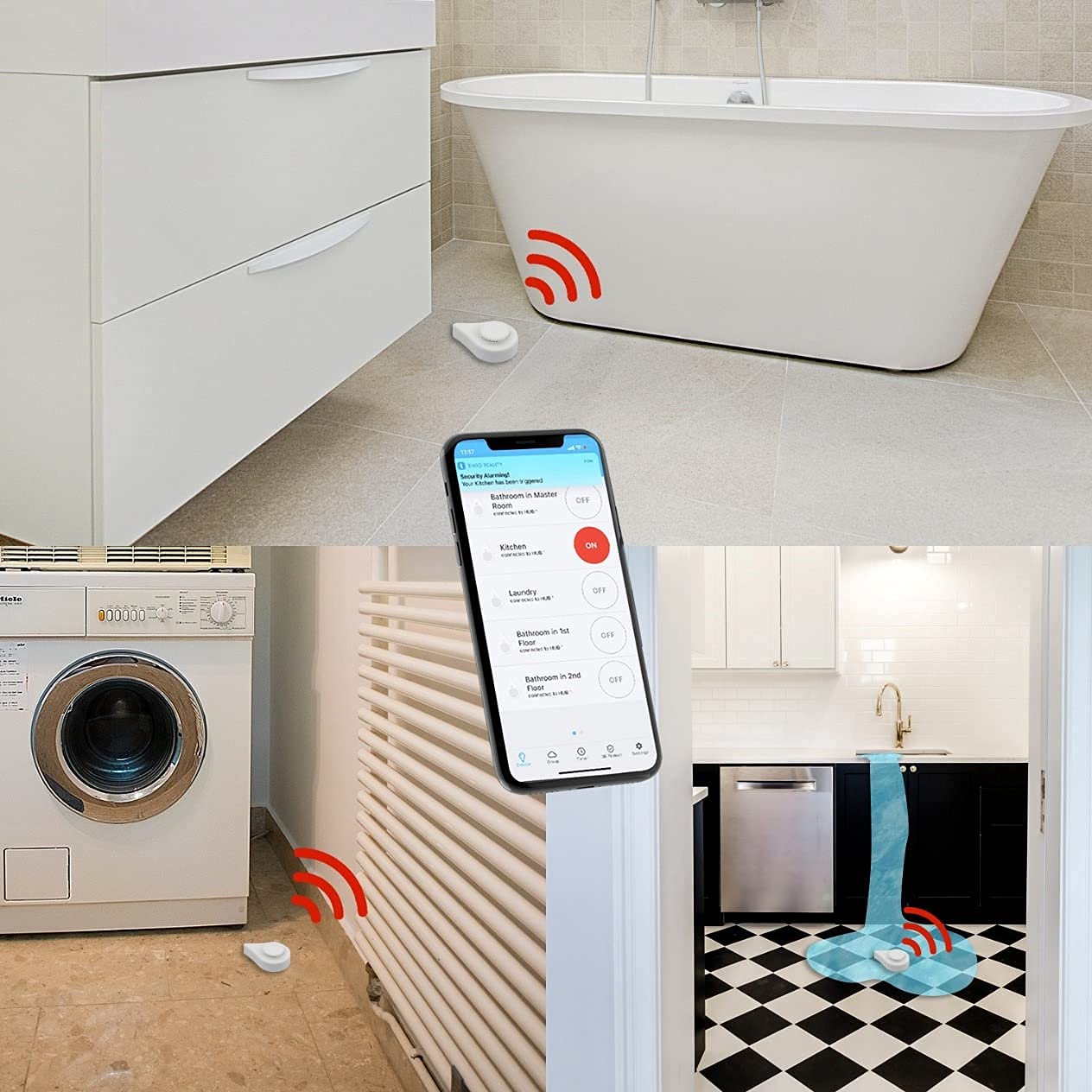 THIRDREALITY Zigbee Water Leak Sensor,120 dB Alarm,App Notifications Enabled When Work with Home Assistant and Compatible Zigbee HUB Like SmartThings, Aeotec or Third Reality Hub,Batteries Included