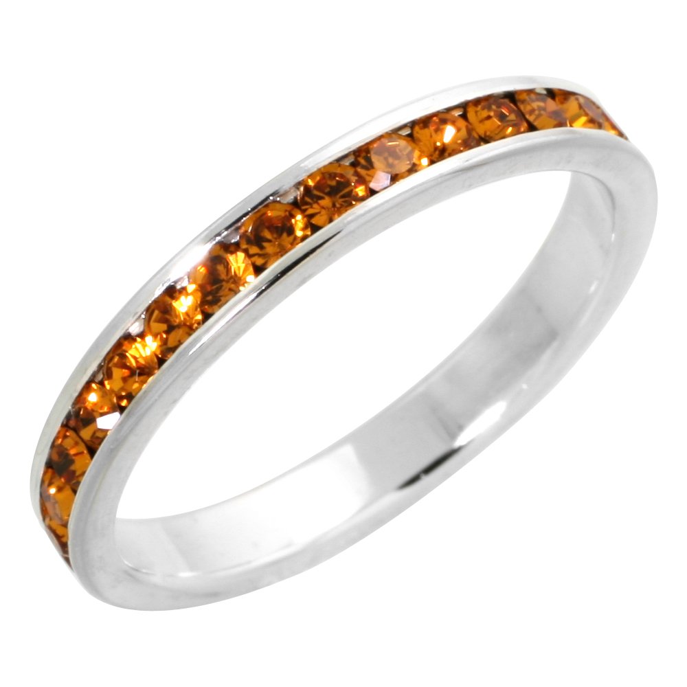 Sterling Silver Eternity Band, w/November Birthstone, Citrine Crystals, 1/8" (3mm) wide, size 6