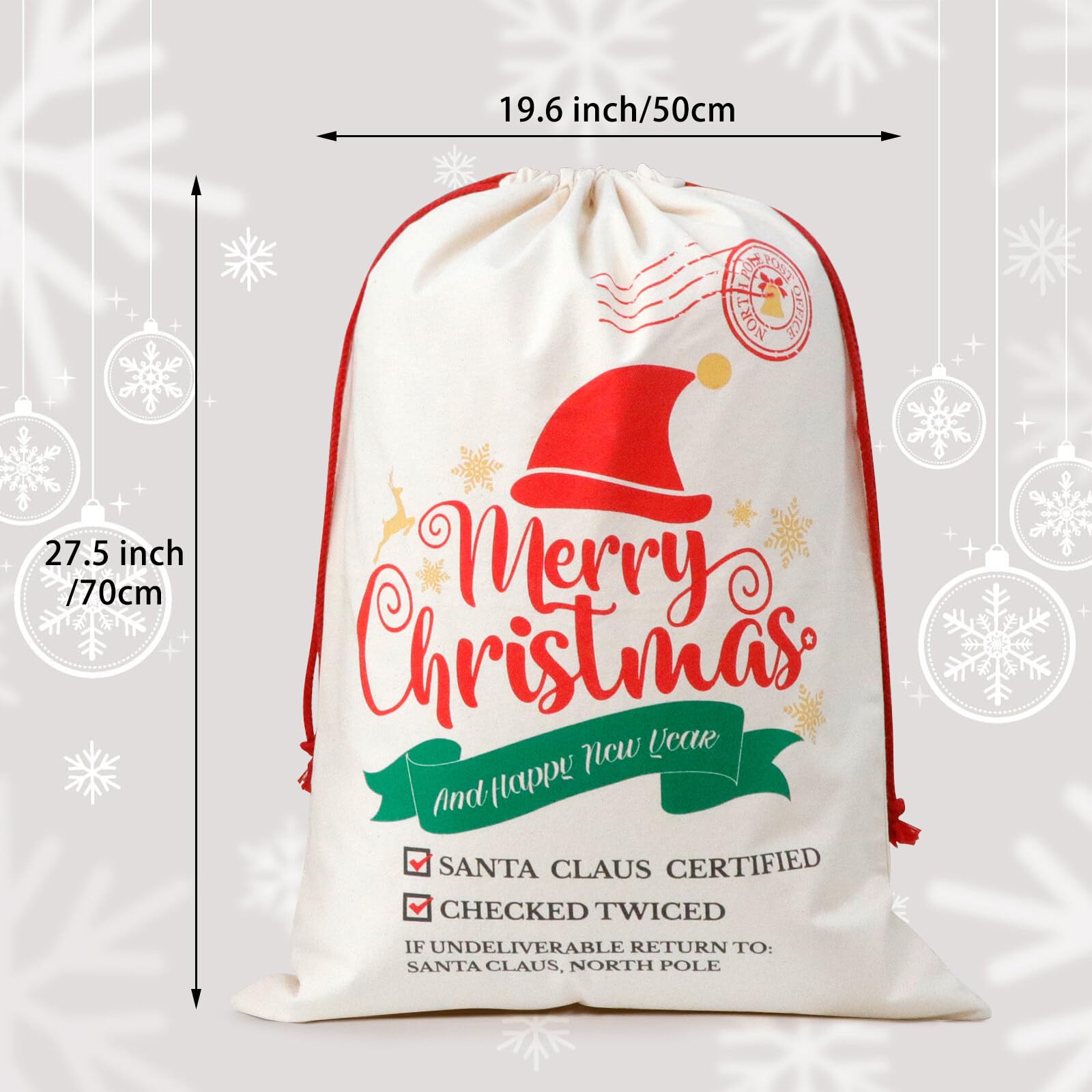 Thmyo 4 Packs Large Christmas Drawstring Gift Bags, Reusable Cloth Drawstring Wrapping Bags, DIY Cotton Santa Sack with Drawstring 27 x 19 Inch for Xmas Presents